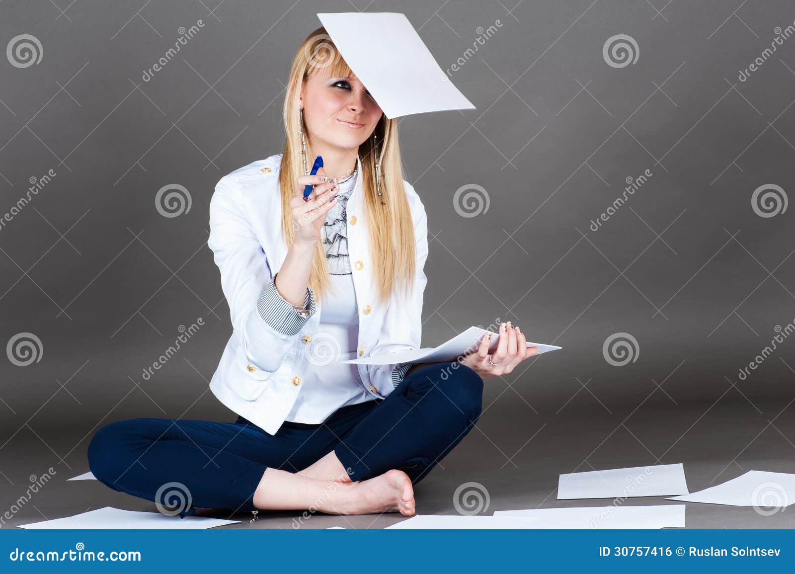 Female Student Smiling Falling Sheet of Paper Stock Photo - Image of ...