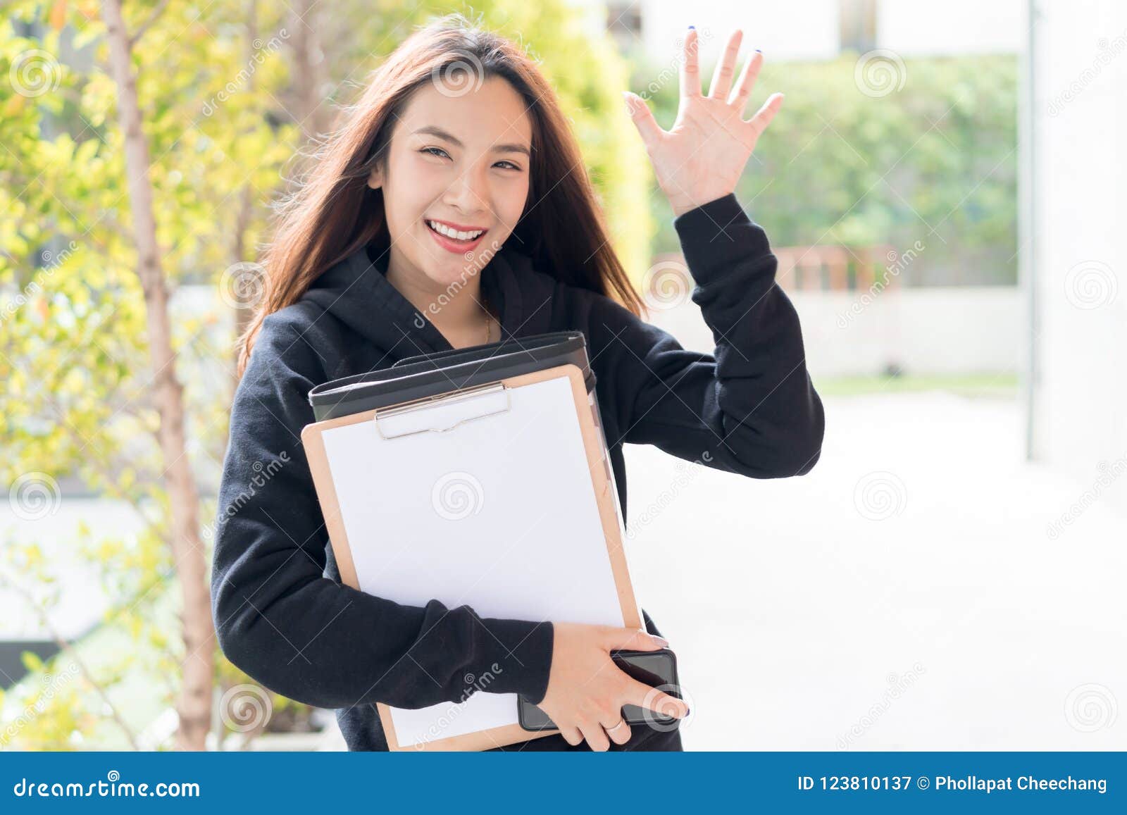 Female Student Stand at Garden at Campus Stock Image - Image of smile ...