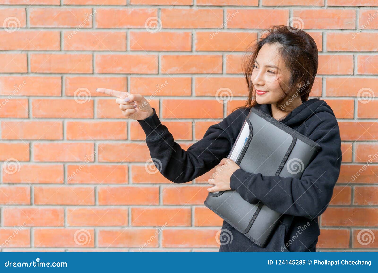 Female Student Stand at Wall at Campus Stock Image - Image of study ...