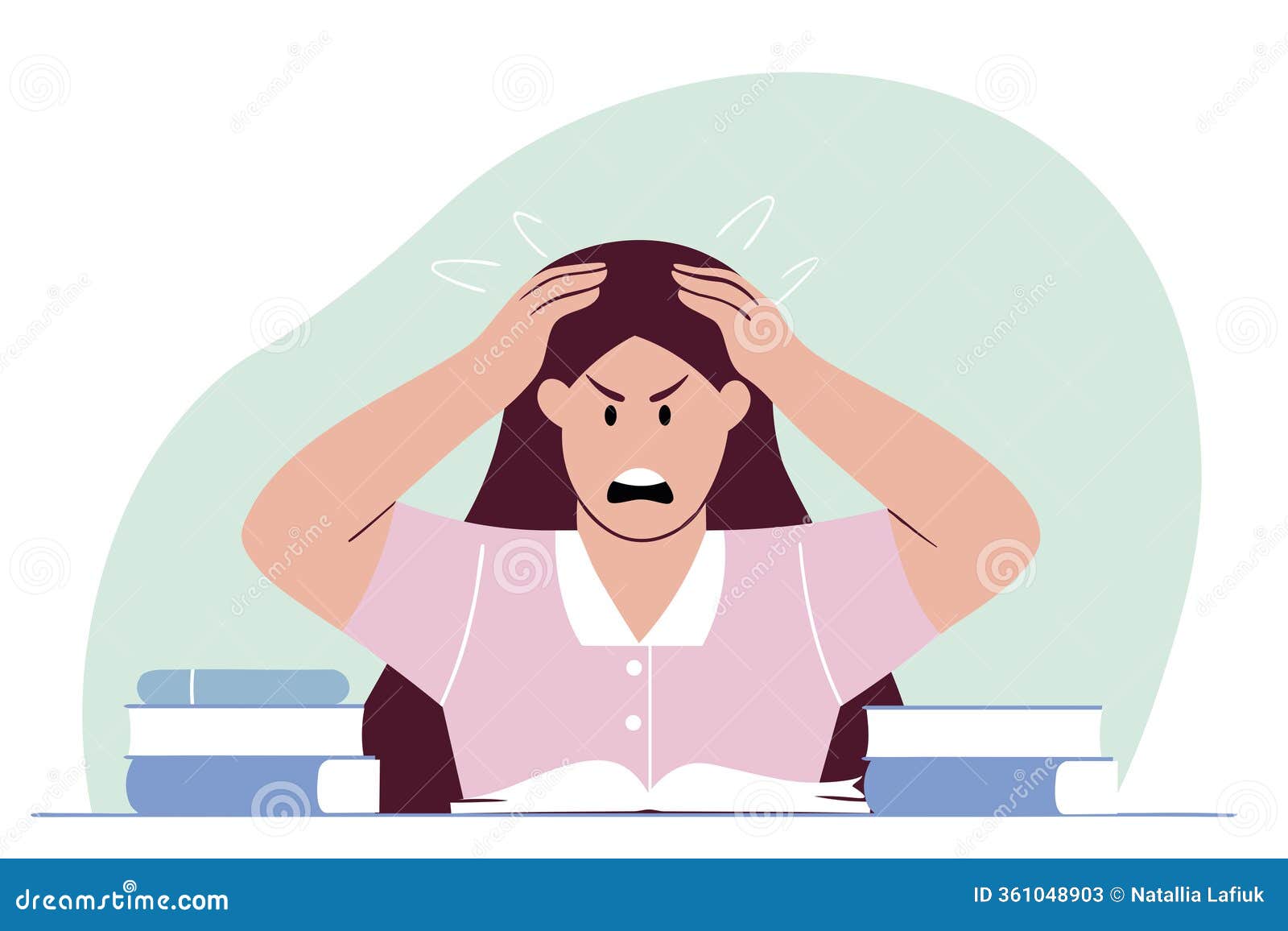 Female Student Stressed Out about Exams. Learning Process Stock ...