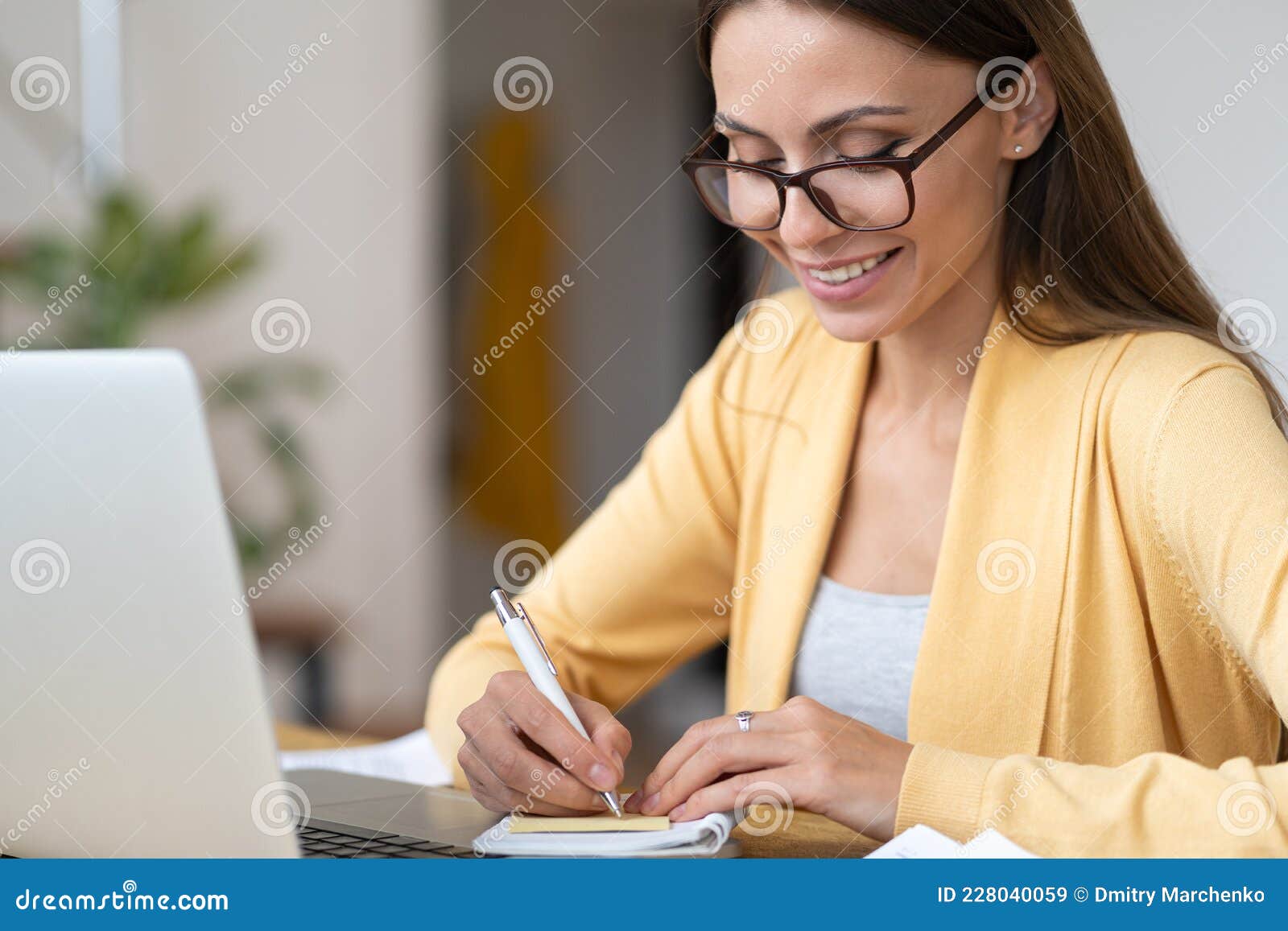 Female Student Study from Home with Laptop Computer Watch Educational ...