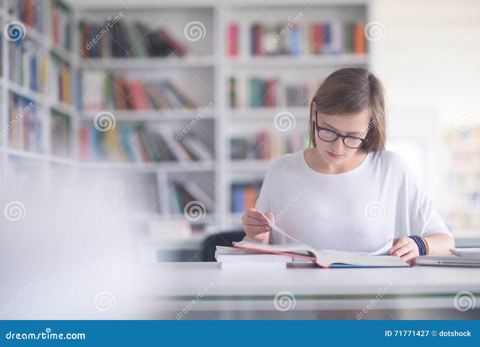 Female Student Study in School Library Stock Image - Image of casual ...