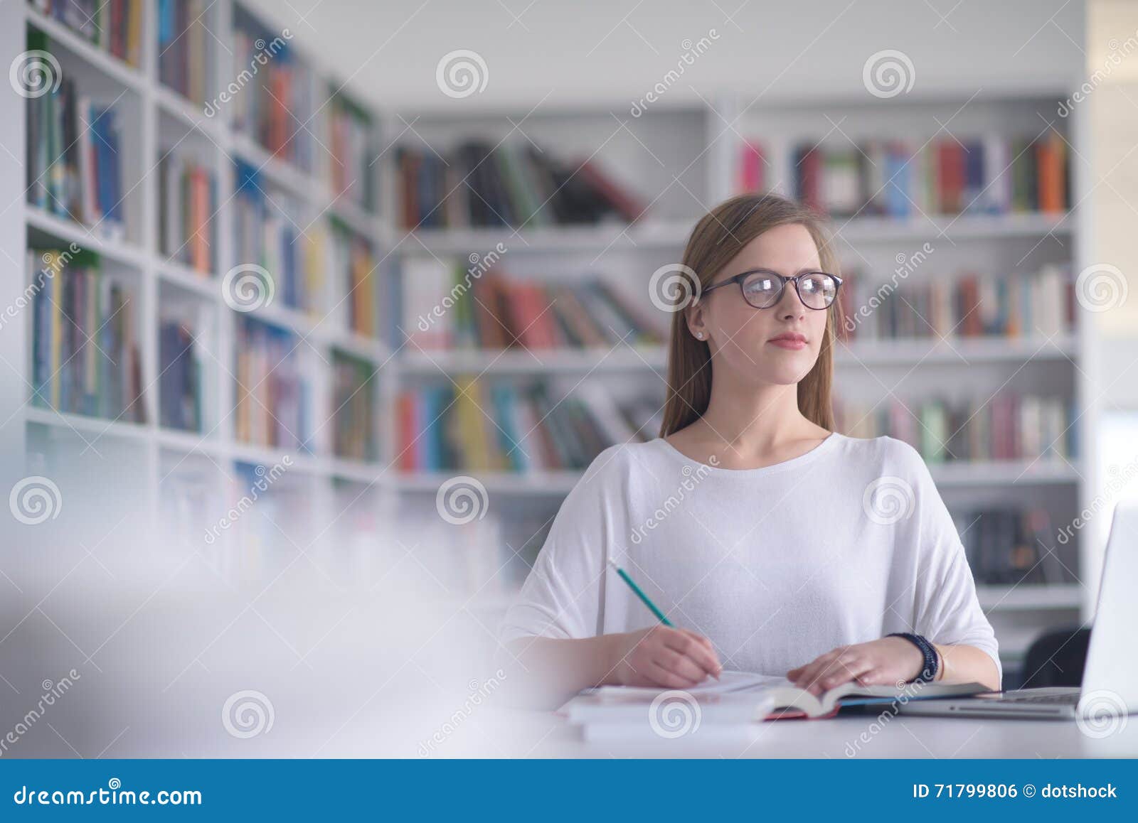 Female Student Study in School Library Stock Photo - Image of academic ...