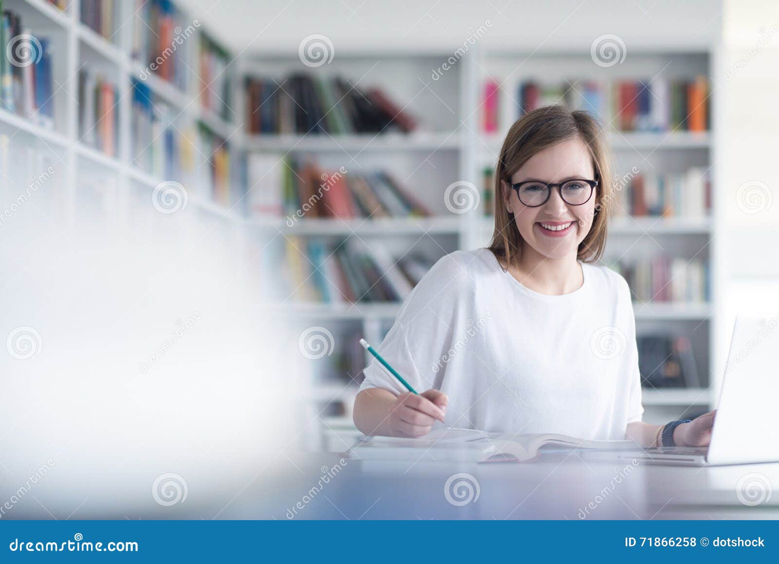 Female Student Study in School Library Stock Photo - Image of academic ...