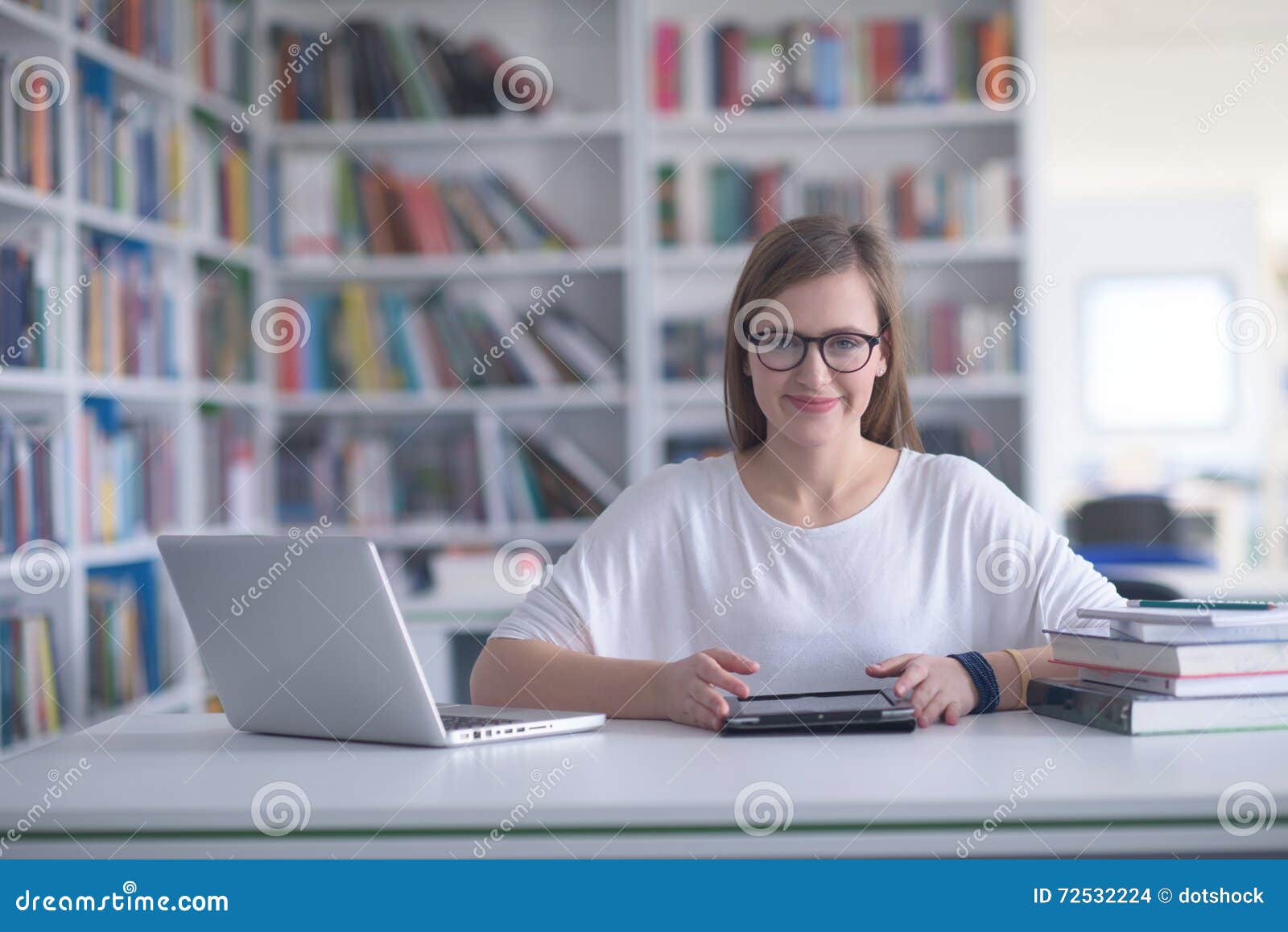 Female Student Study in School Library Stock Photo - Image of creative ...