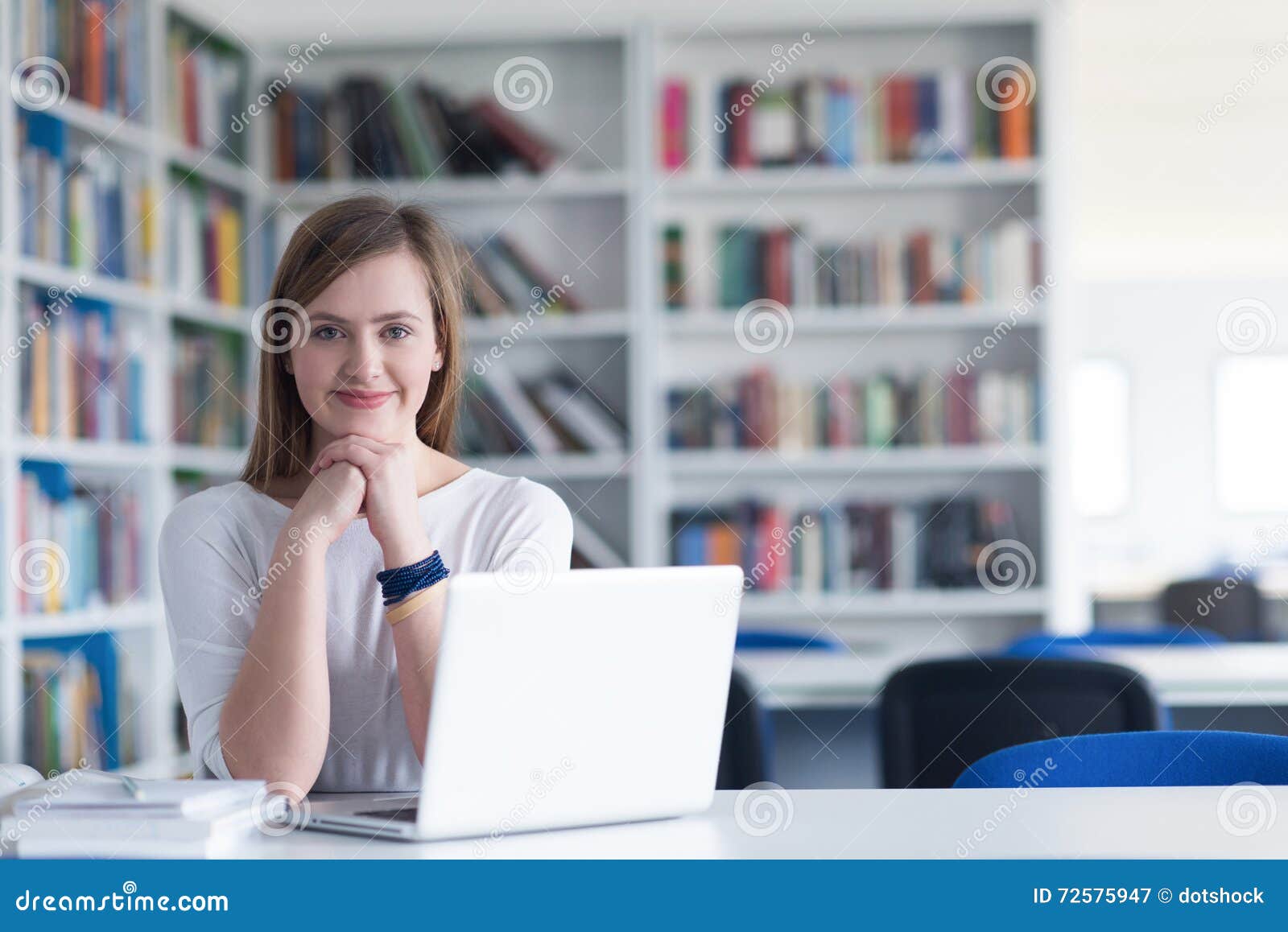 Female Student Study in School Library Stock Image - Image of high ...