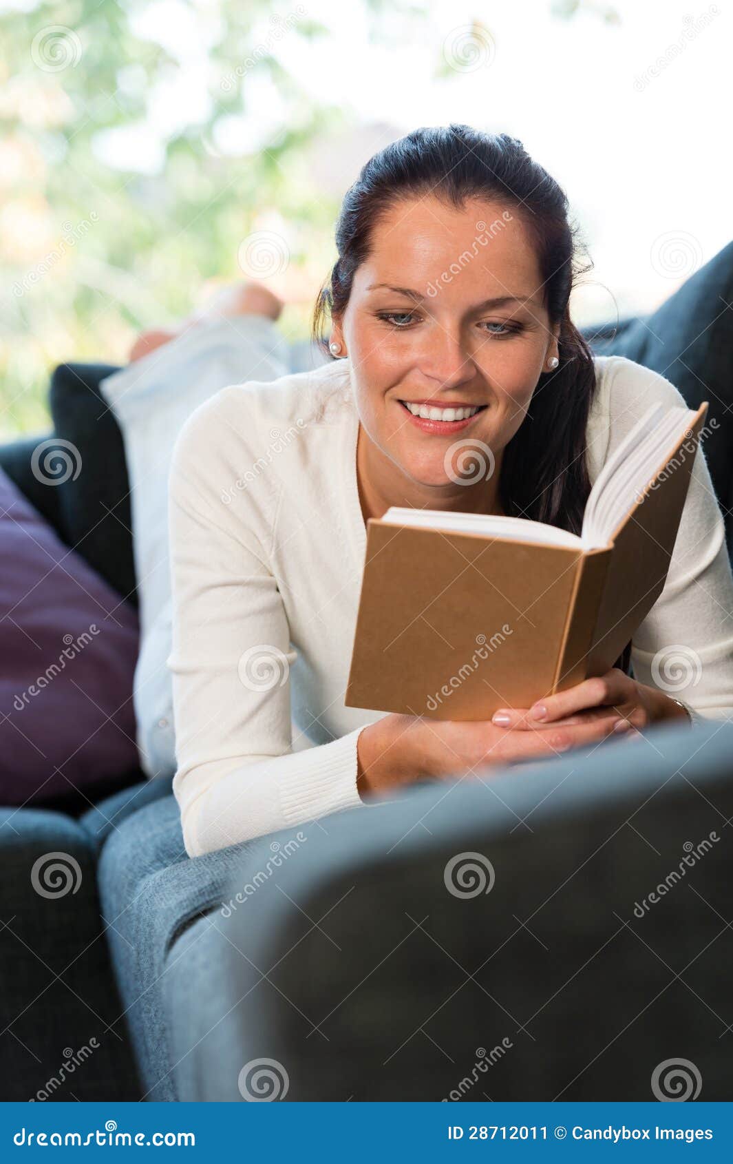 Female Student Studying Couch Home Bookworm Woman Stock Image - Image ...