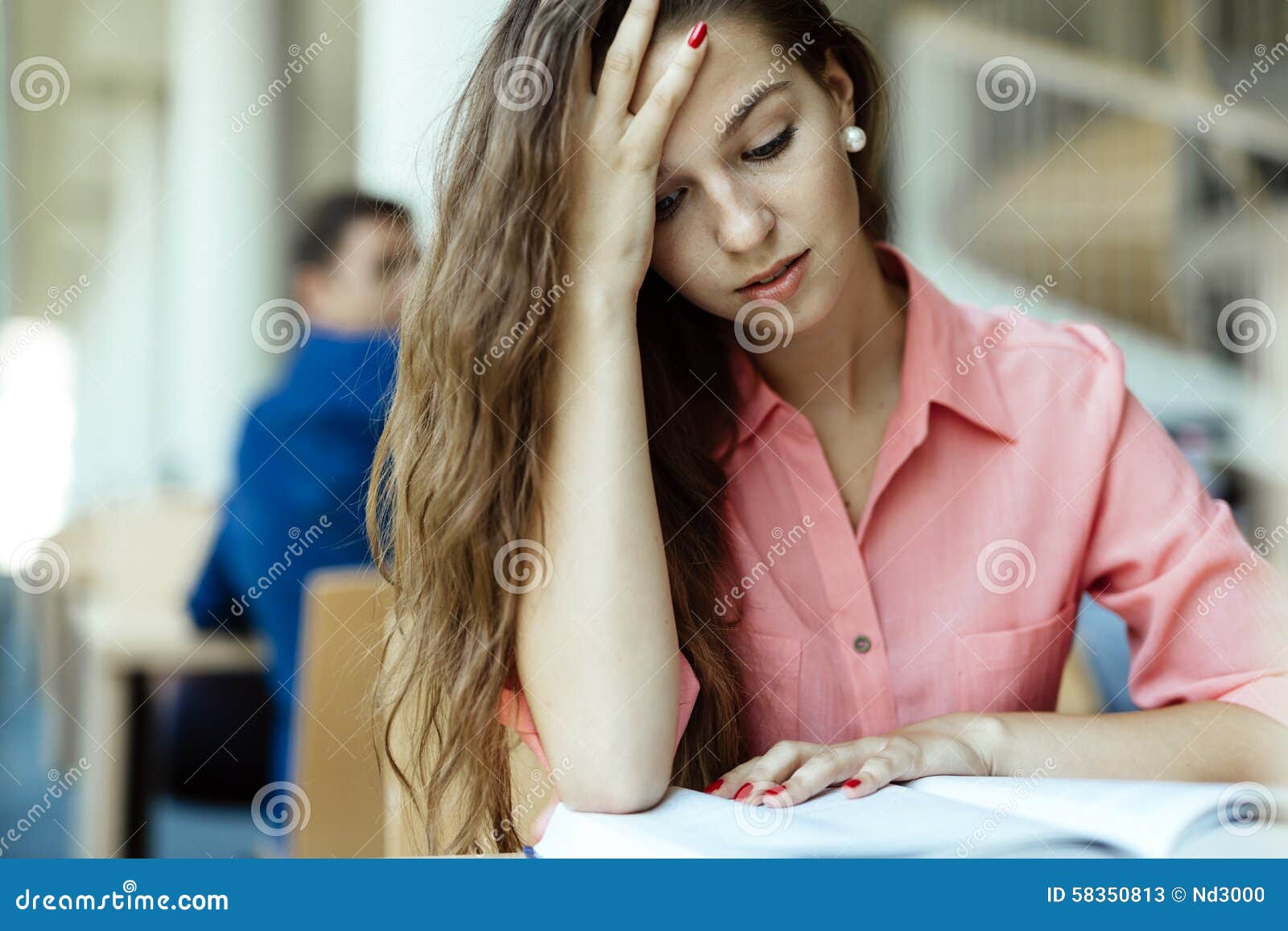 Female Student Studying in Library Stock Image - Image of attractive ...