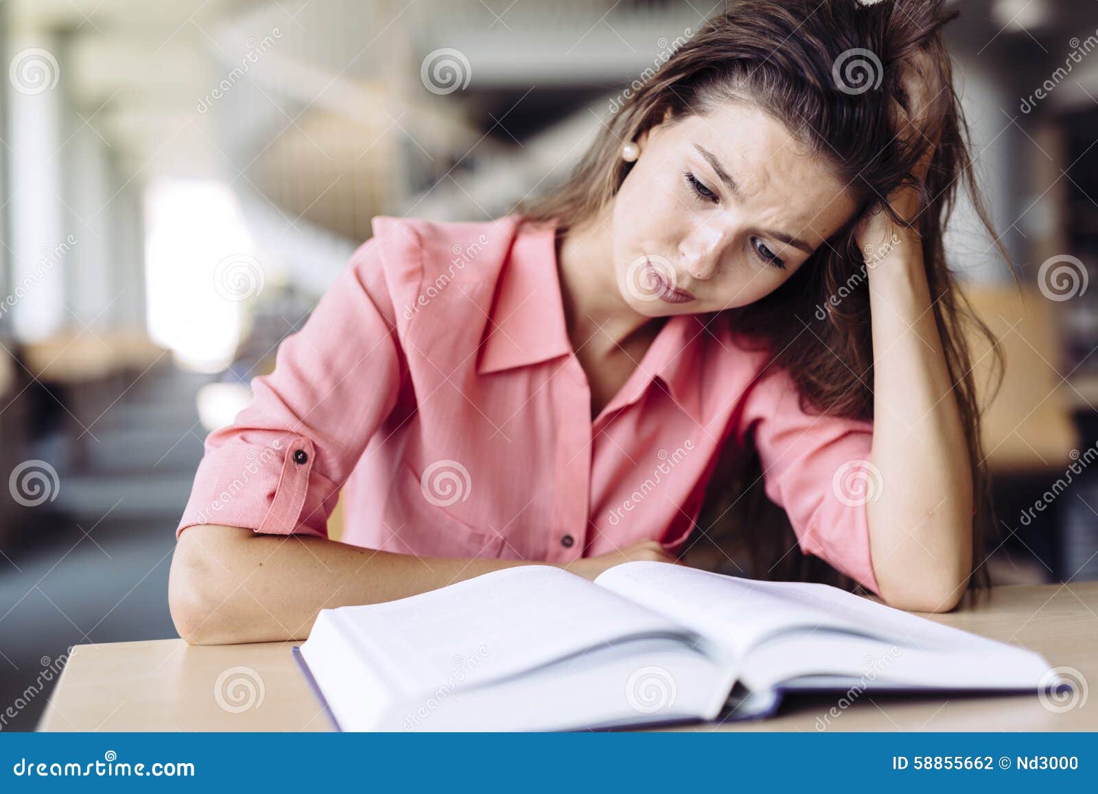 Female Student Studying in Library Stock Photo - Image of desk, exam ...