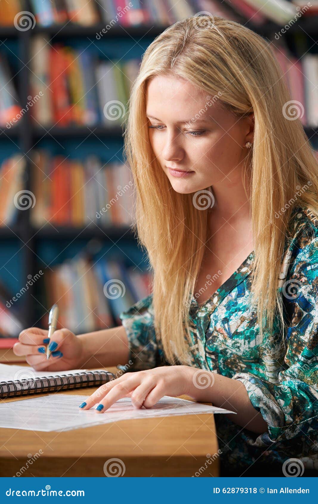 Female Student Studying in Library Stock Photo - Image of library, girl ...