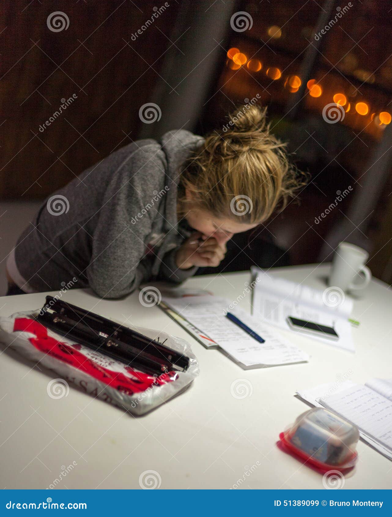 Female Student Studying at a Table Stock Image - Image of education ...