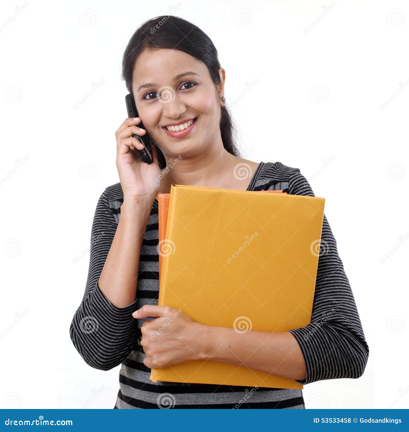 Female Student Talking on Cellphone Stock Photo - Image of book ...