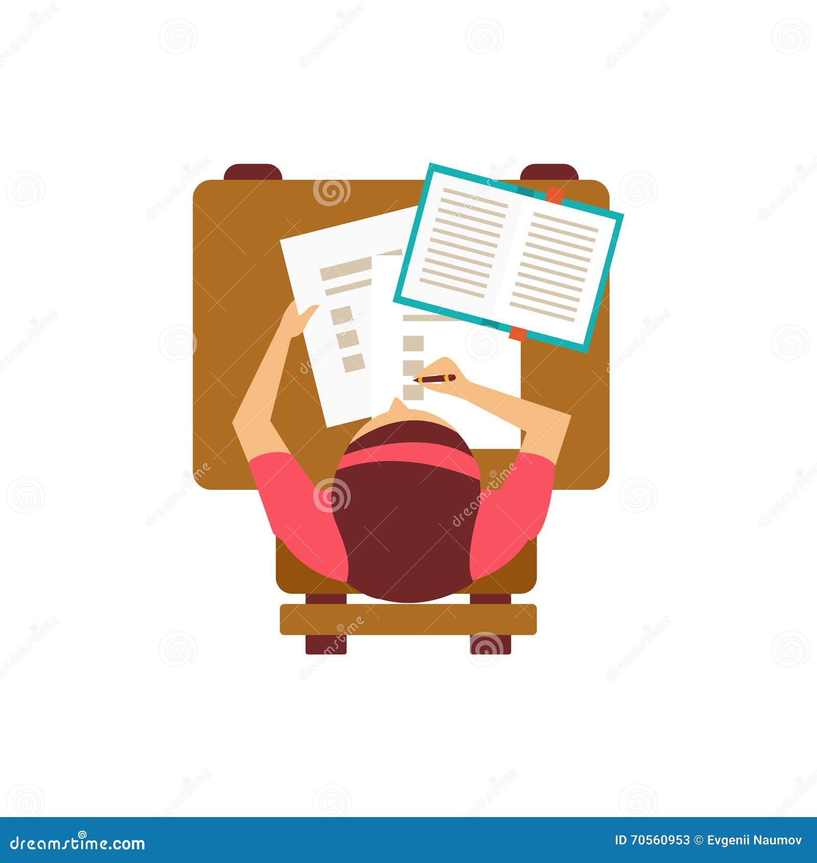 Student Copying During Examination At School, Vector Cartoon Stick ...