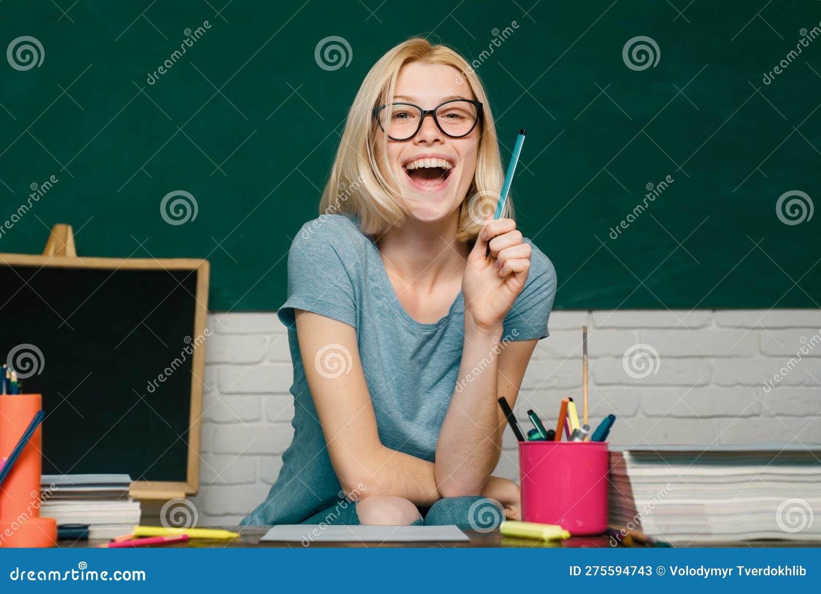 Female Student Thinking about Coursework in University. Student and ...