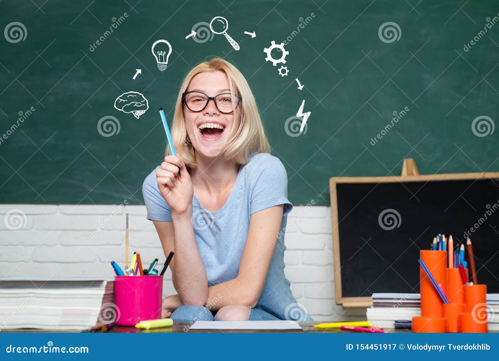 Female Student Thinking about Coursework in University. Student and ...