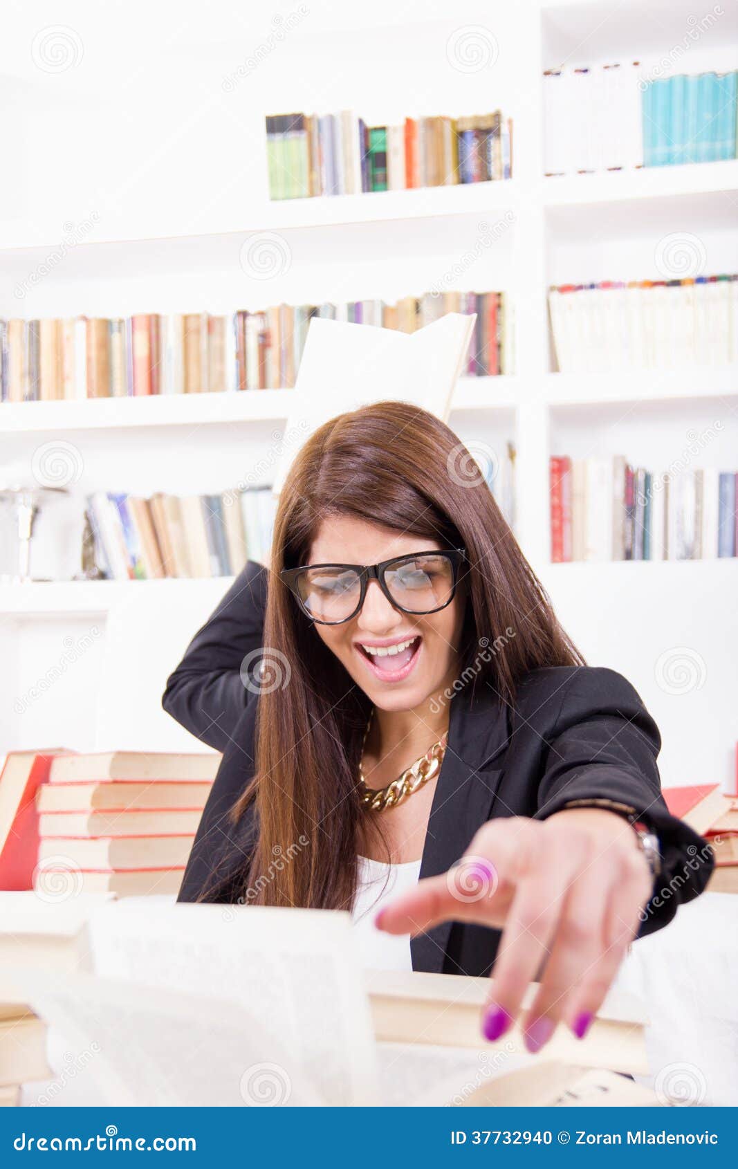 Female Student Throwing a Book Stock Photo - Image of cute, library ...