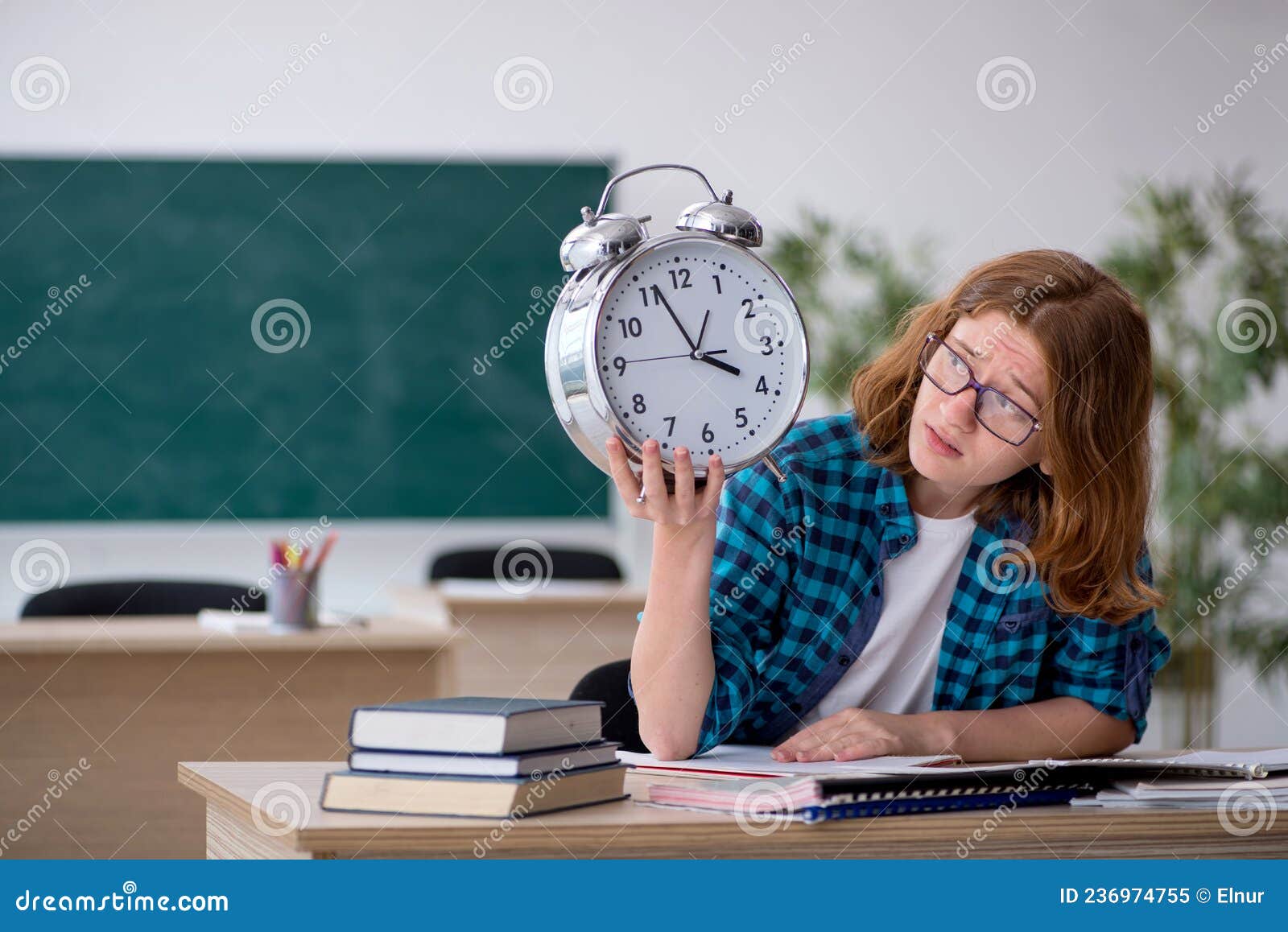 Young Female Student in Time Management Concept Stock Image - Image of ...