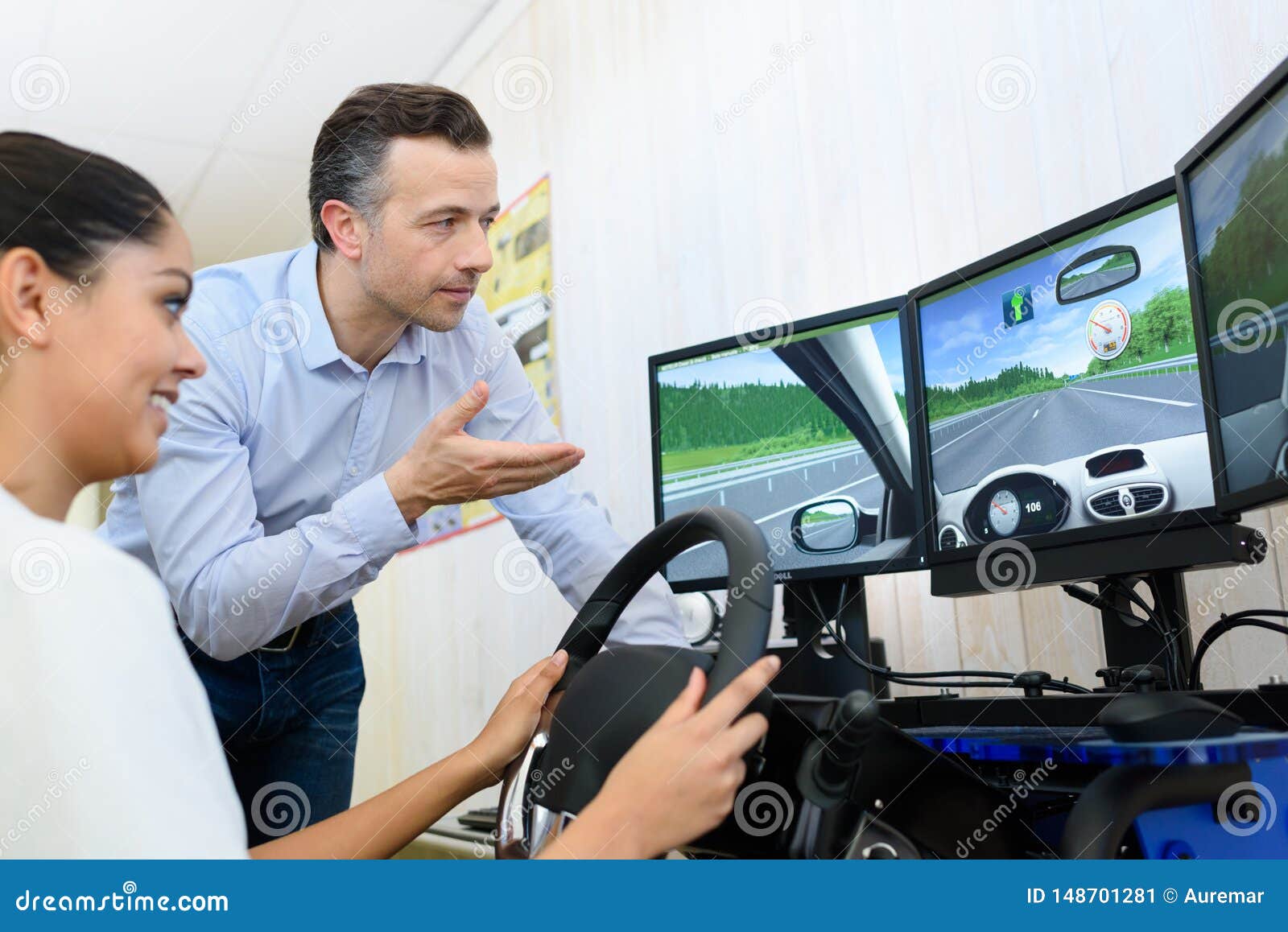 Female Student Trying Drive Simulator Stock Image - Image of learn ...
