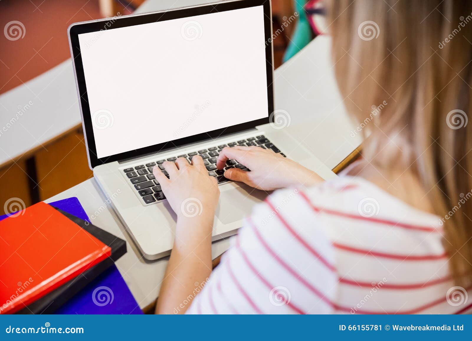 Female Student Typing on Laptop Stock Image - Image of classmates ...