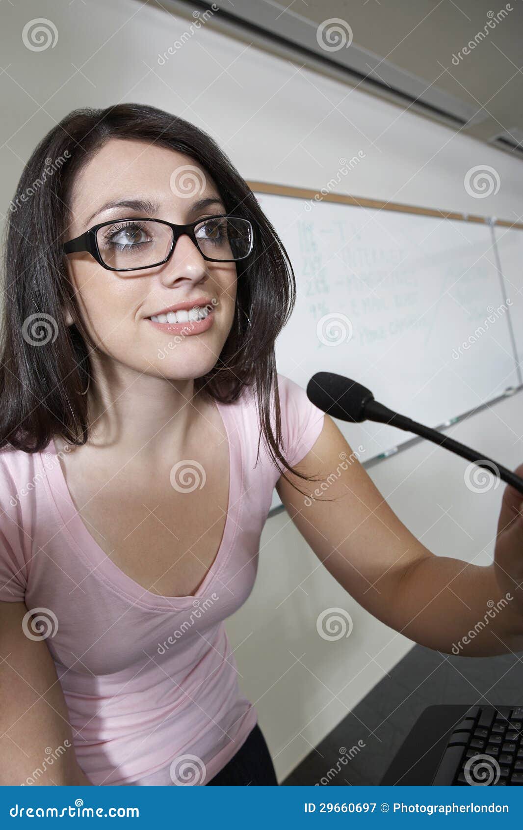 Female Student Using Microphone Stock Image - Image of adult, beauty ...
