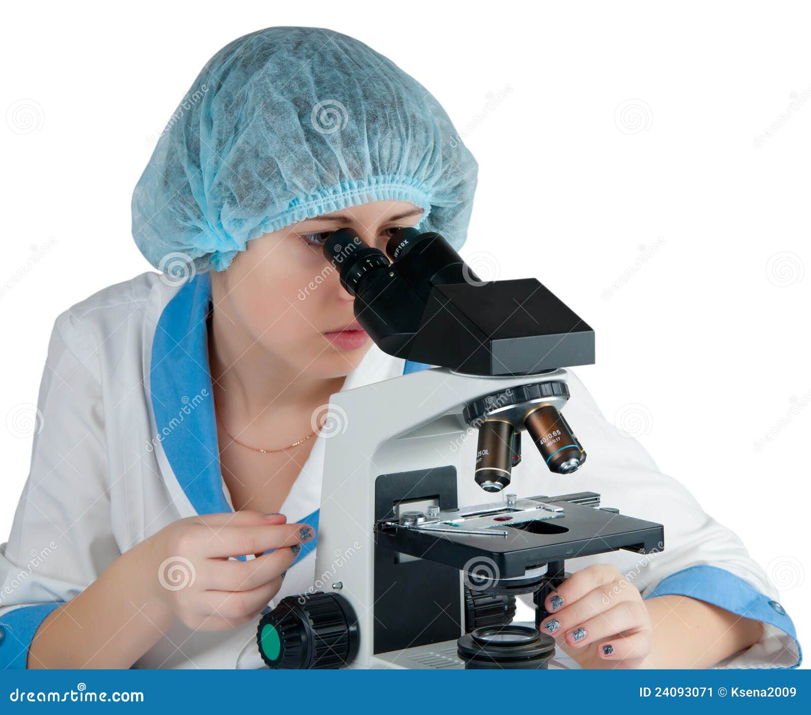 Female Student Using a Microscope Stock Image - Image of focus ...