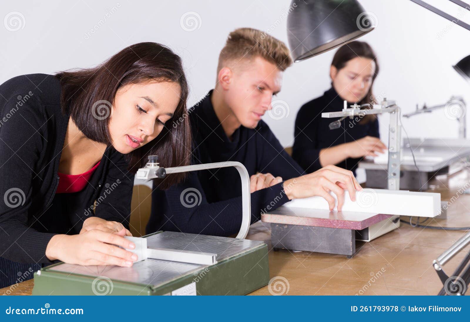 Female Student Using Scroll Saw in Architectural Modeling Stock Photo ... Female Student Using Scroll Saw in Architectural Modeling Stock Photo ...