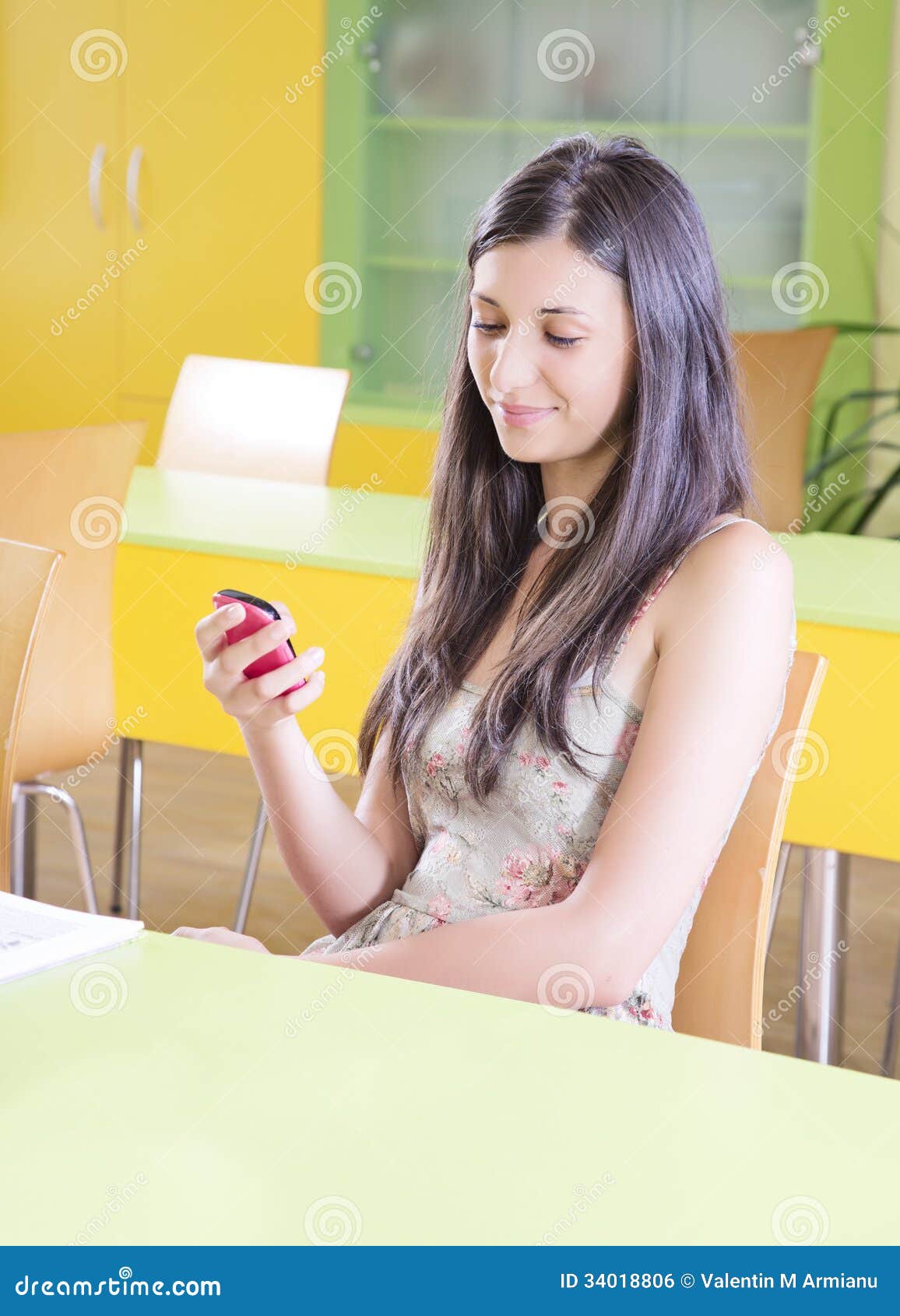 Female Student Using Smartphone in Classroom Stock Photo - Image of ...