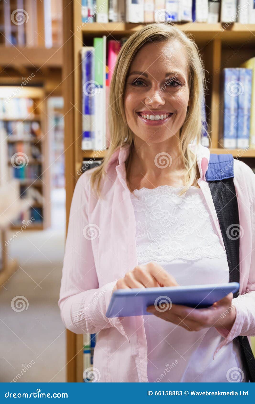 Female Student Using Tablet in Library Stock Image - Image of ...