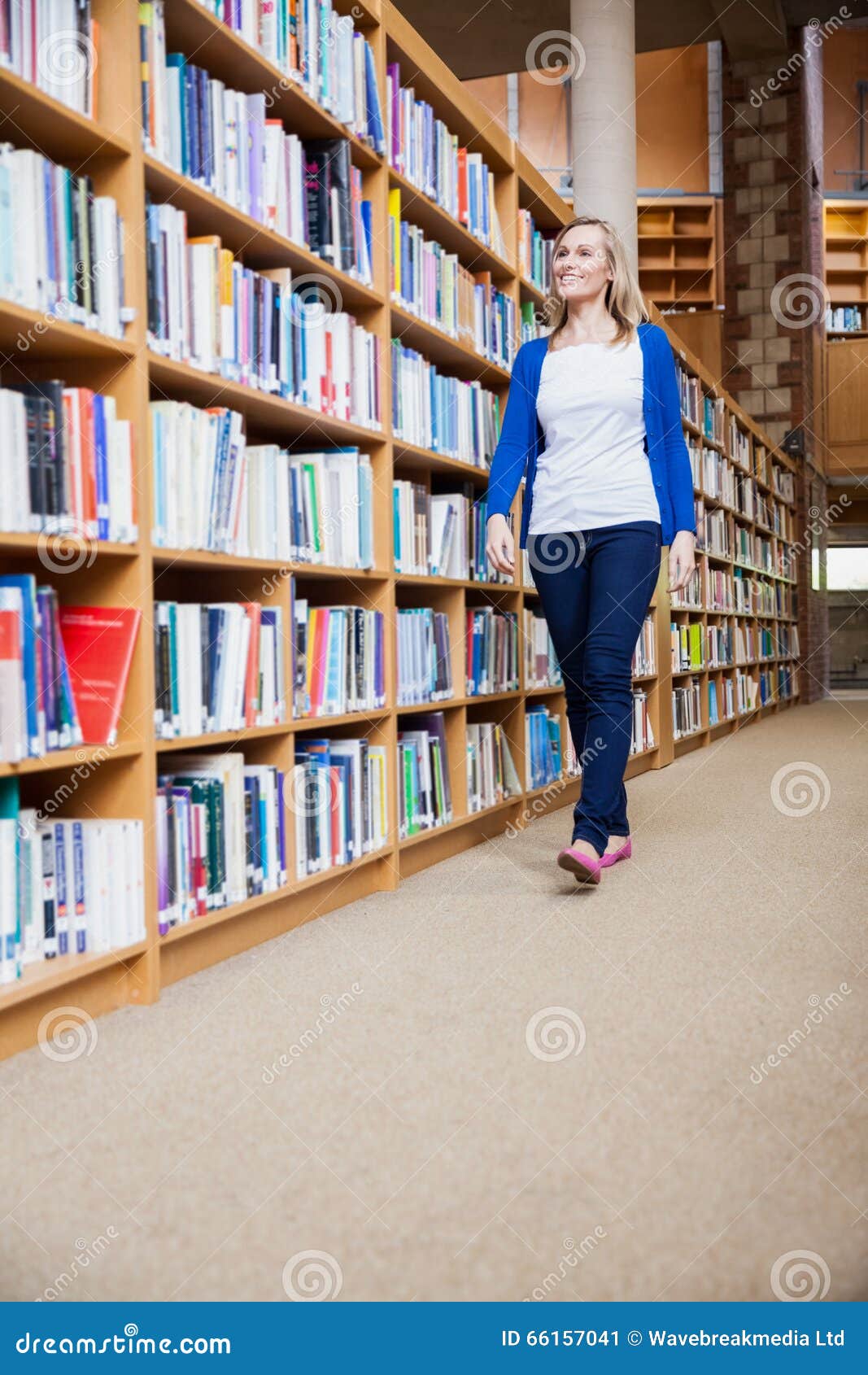 Female Student Walking in the Library Stock Image - Image of lecture ...