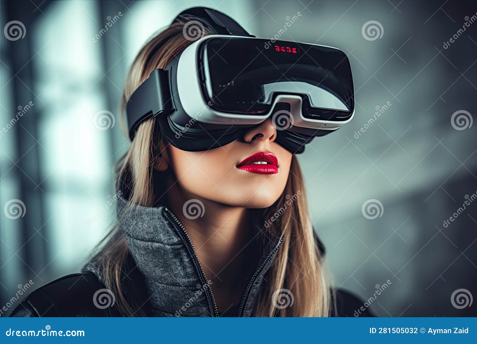 Female Student Wearing Virtual Reality Glasses, Holding Molecular ...