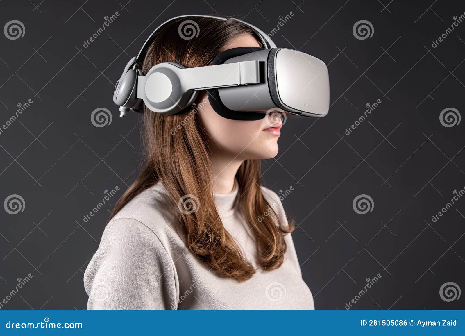 Female Student Wearing Virtual Reality Glasses, Holding Molecular ...