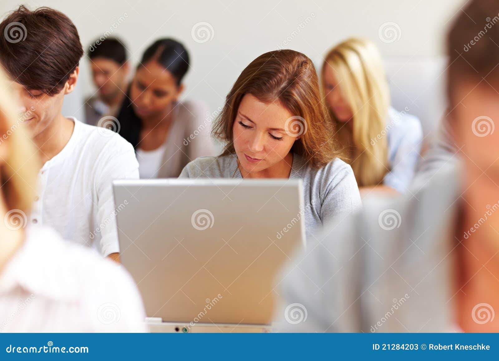Female Student Working at Laptop Stock Image - Image of study, studies ...