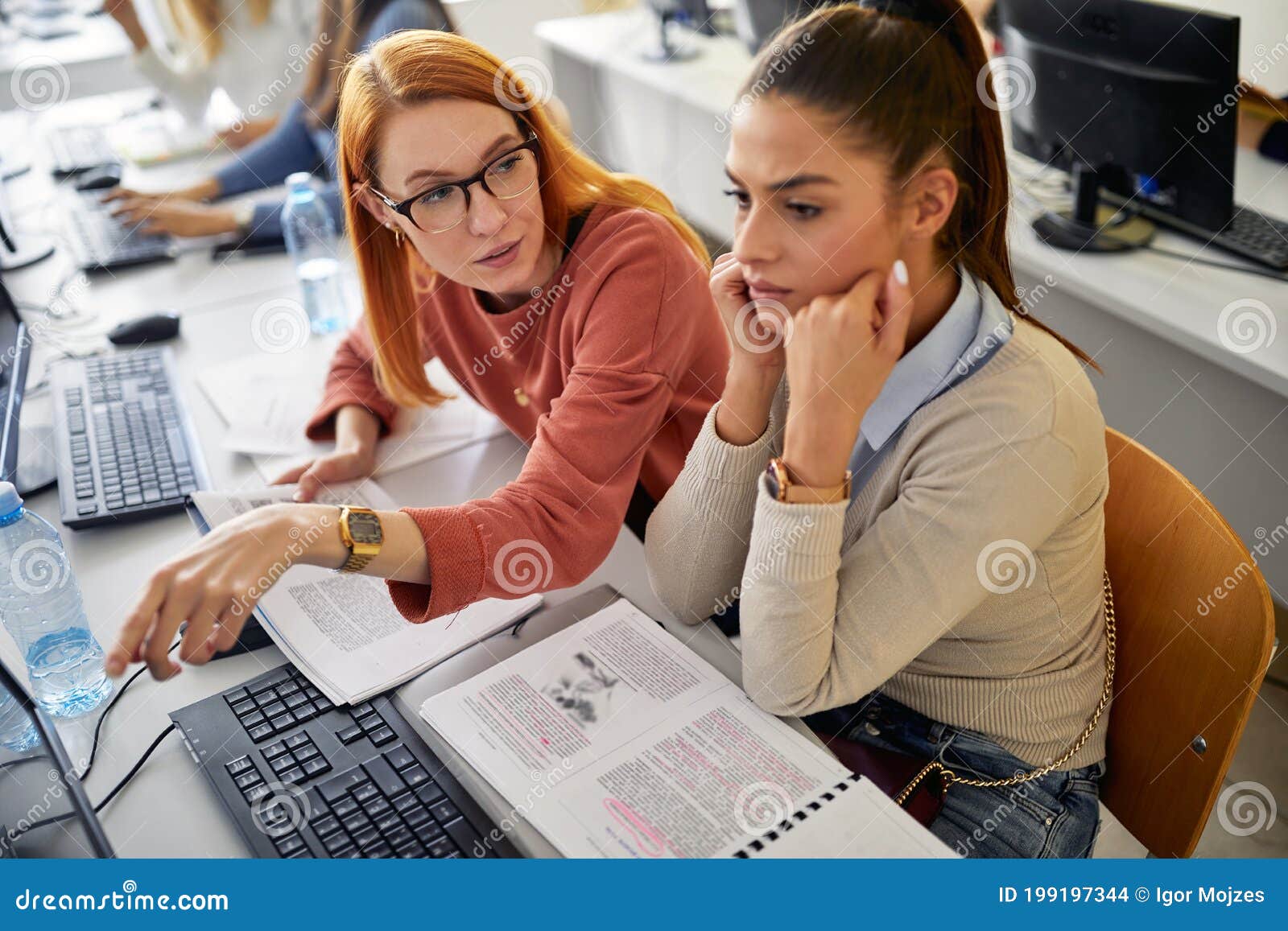 A Female Student Worrying about Hard Informatics Lesson. Smart Young ...