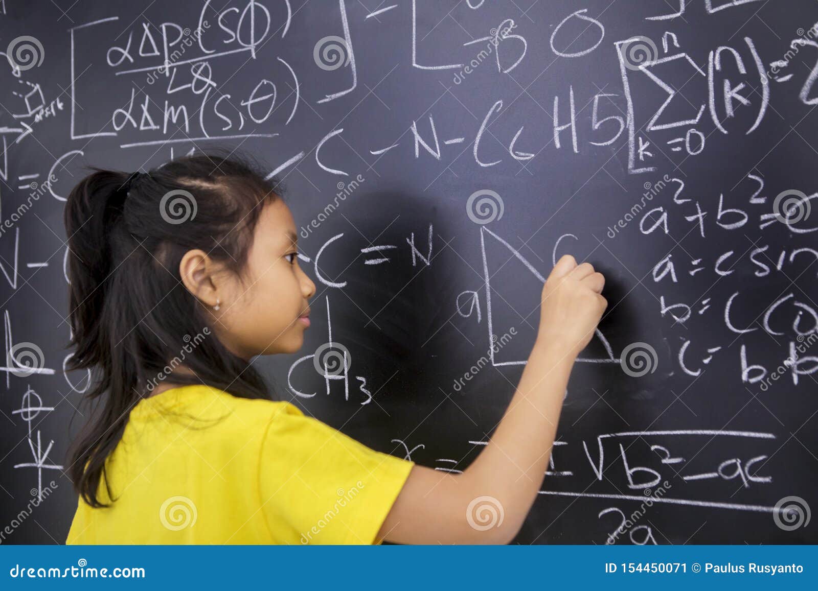 Female Student Writes Mathematics Formula Stock Image - Image of ...