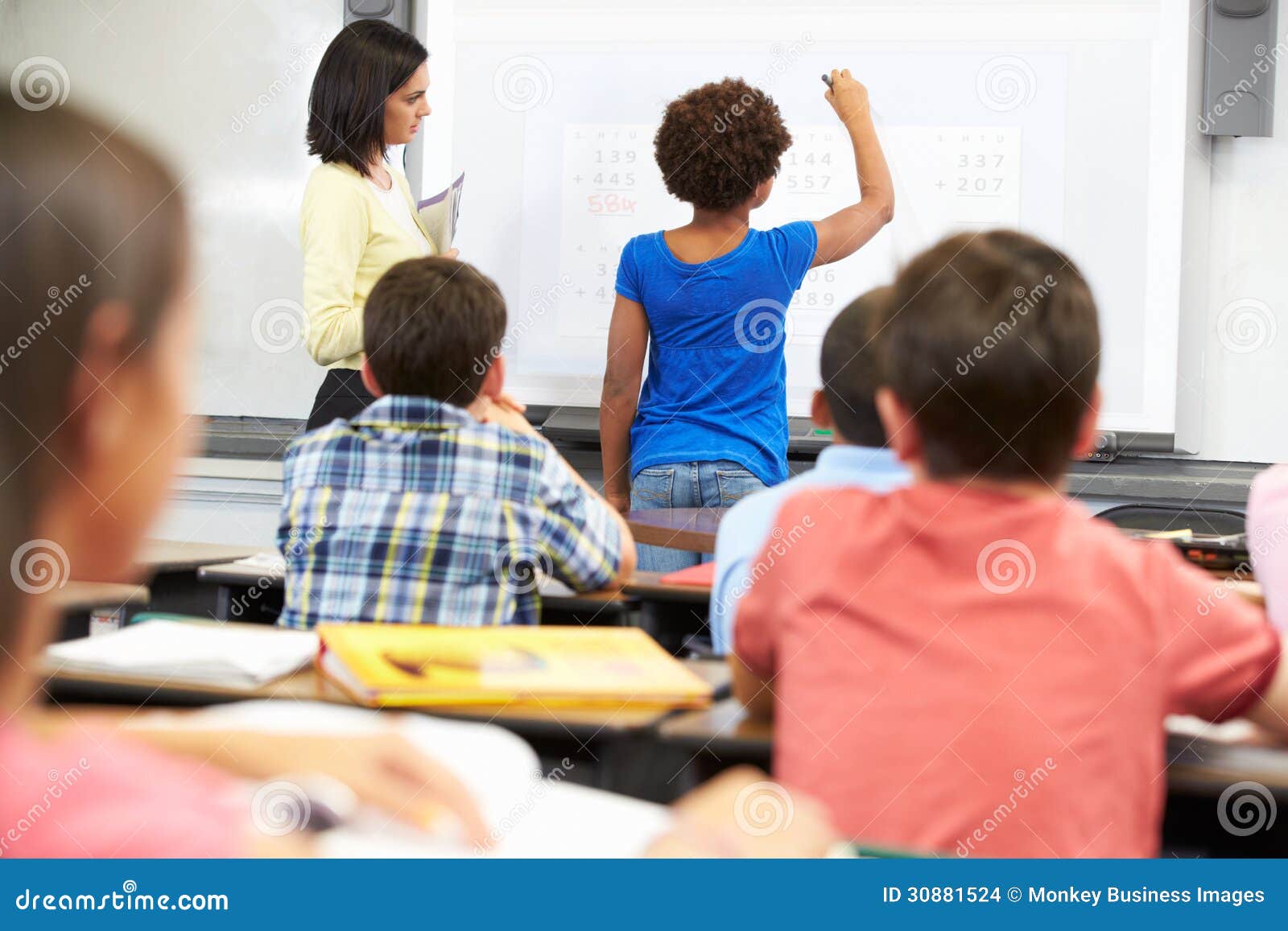 Female Student Writing Answer on Whiteboard Stock Photo - Image of ...