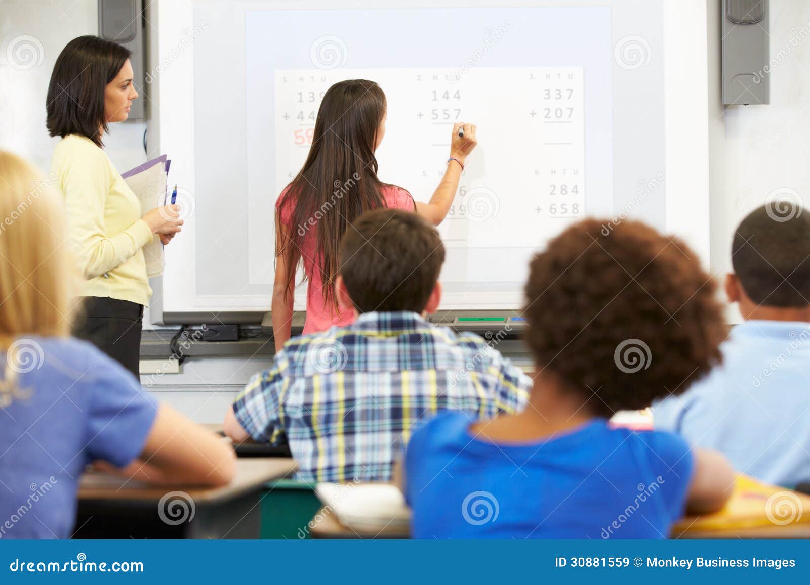 Female Student Writing Answer on Whiteboard Stock Image - Image of ...