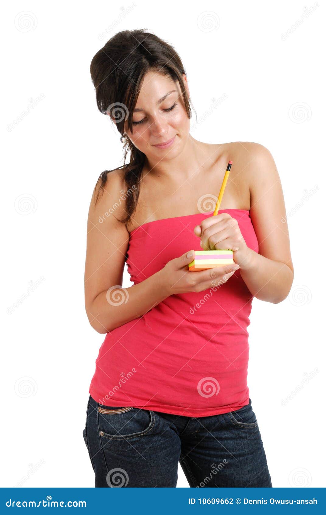 Female Student Writing on Post Its Notes Stock Photo - Image of ...