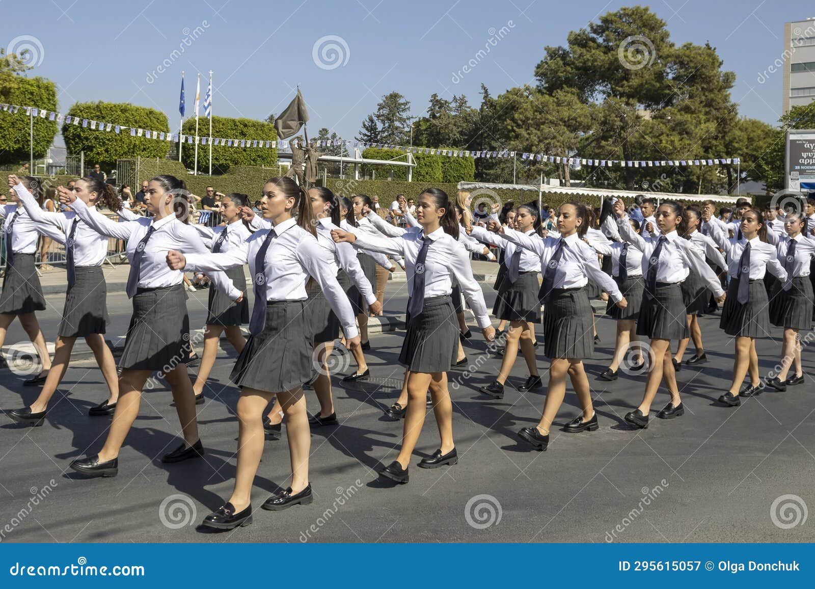 Female Students Marching in Unison on Parade, Limassol, Cyprus ...