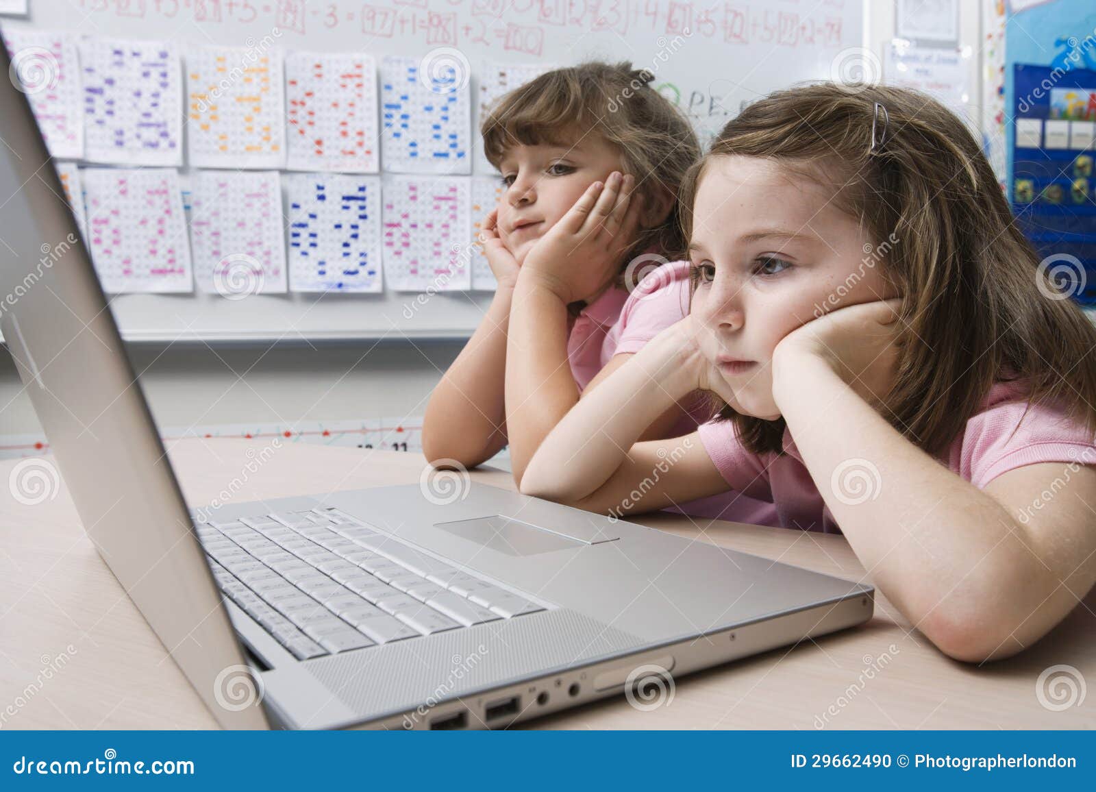 Female Students Using Laptop Stock Photo - Image of desk, childhood ...
