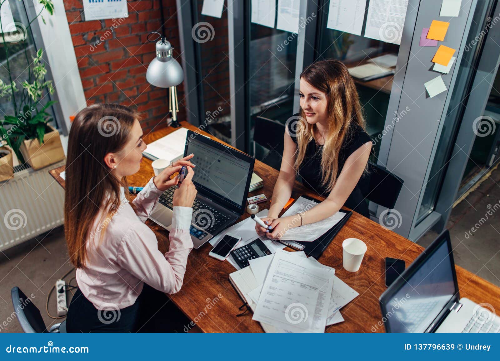 Female Students Working on School Assignment Using Laptops Sitting at ...