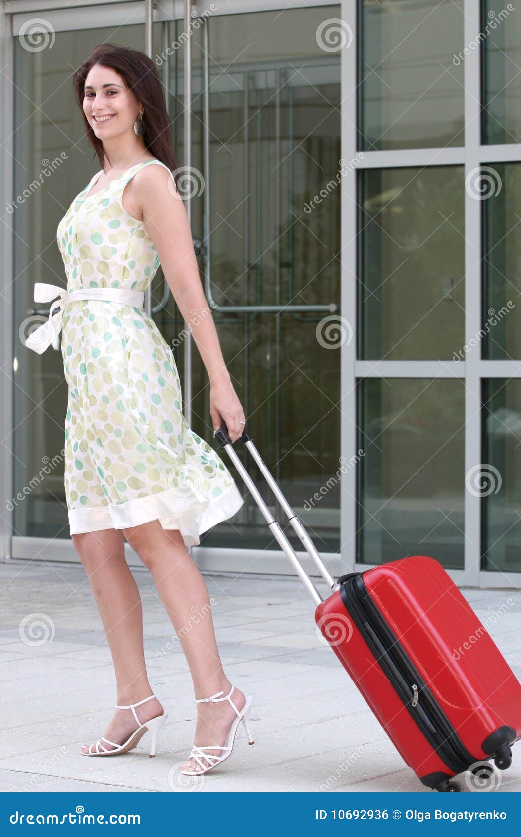 Female with Suitcase Traveling Outdoors Stock Photo - Image of hair ...