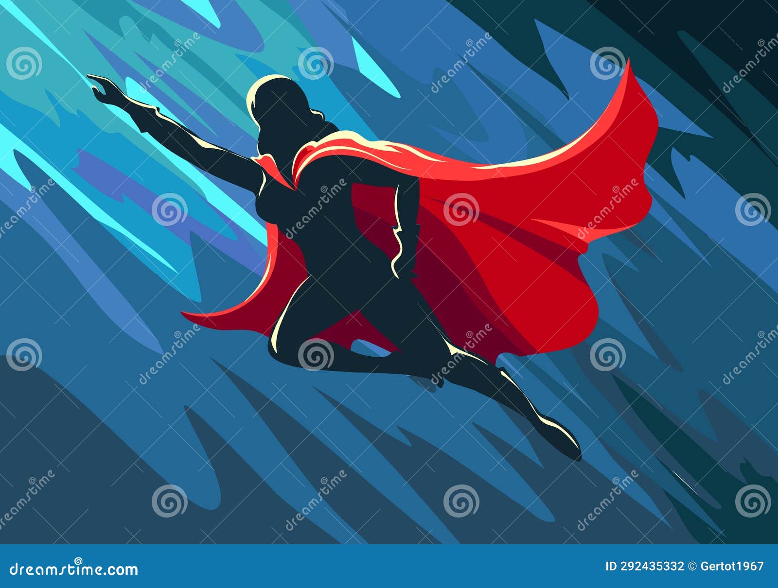 Female Super Hero Flying in the Midnight Sky Stock Illustration ...