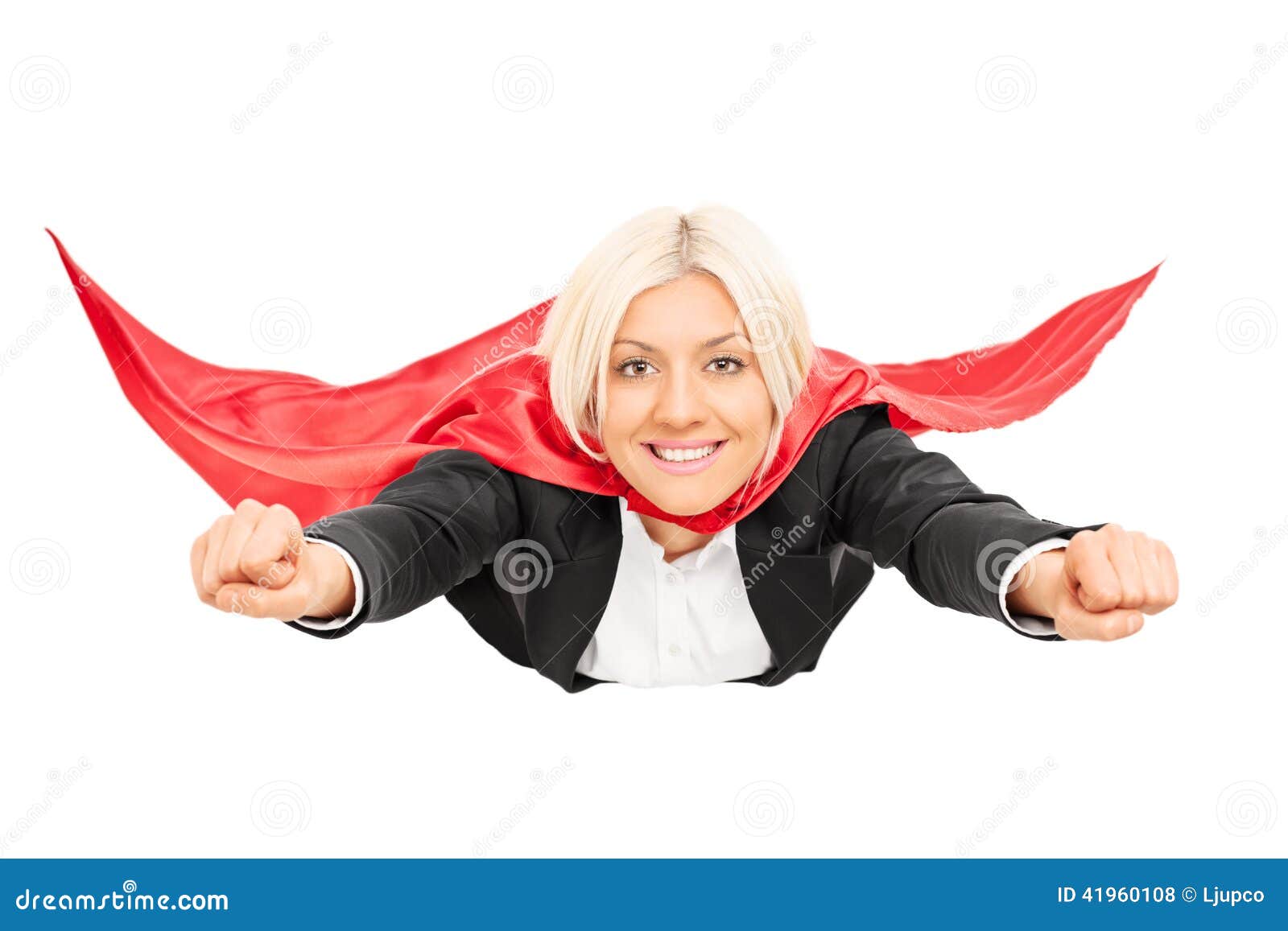 Female Superhero Flying Isolated on White Background Stock Photo ...