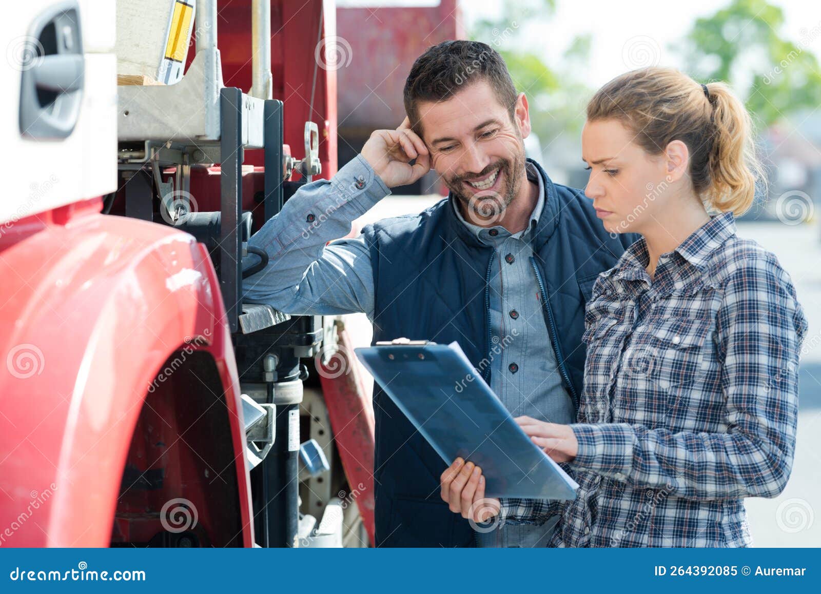 Female Supervisor Next To Lorry Driver Stock Image - Image of people ...