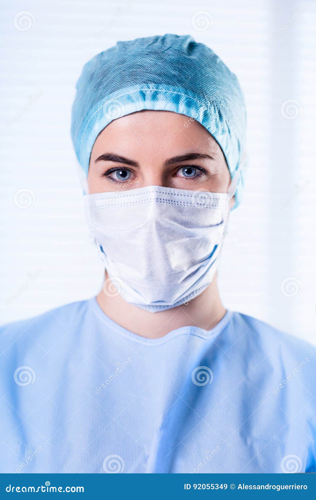 Female Surgeon Wearing Protective Uniforms, Cap and Mask Stock Image ...