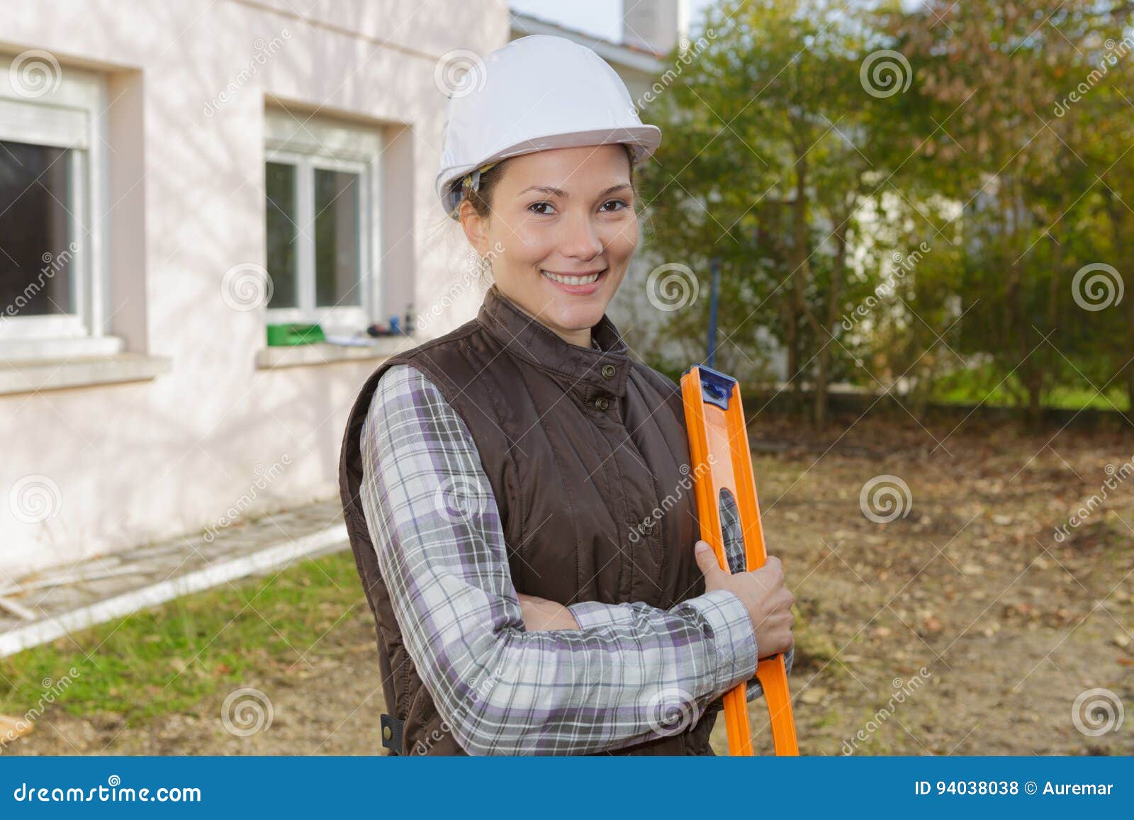 Female Surveyor at Construction Site Outdoors Stock Photo - Image of ...