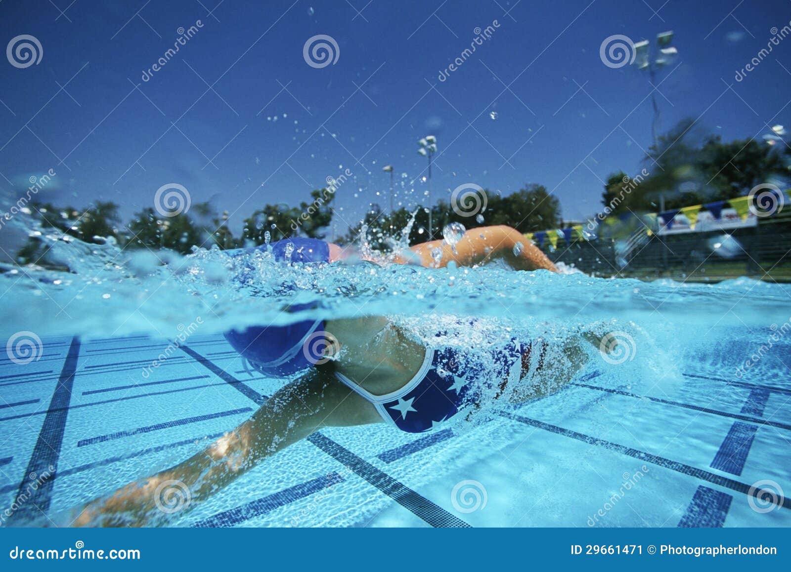 Female Swimmer Swimming in Pool Stock Image - Image of health ...
