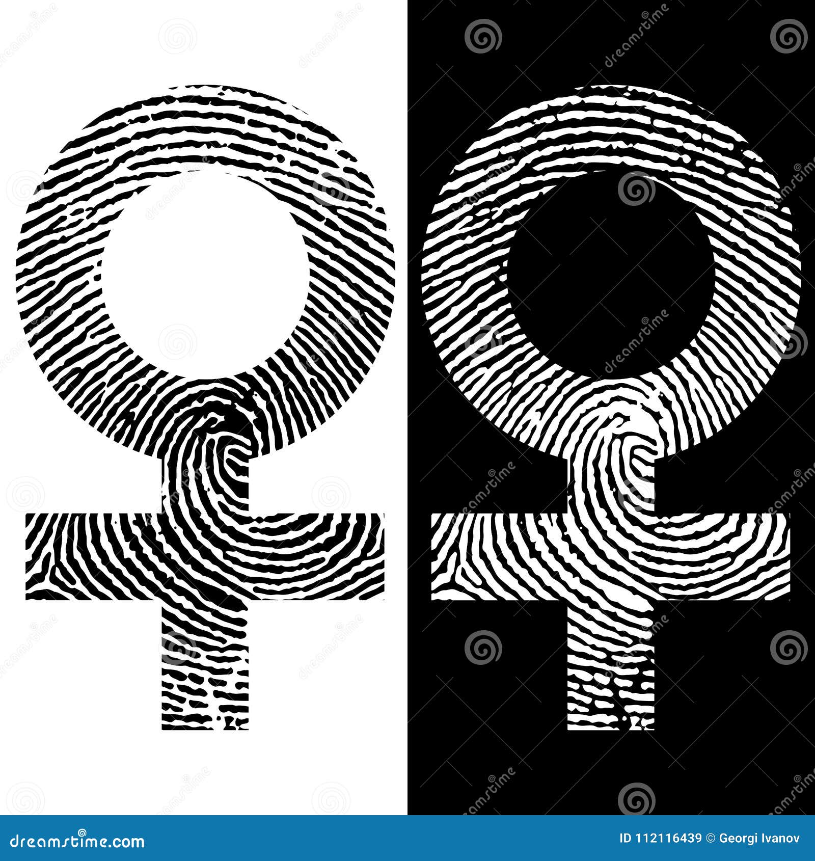 Female Symbol Fingerprint Icon. Black and White Design. Two Variations ...