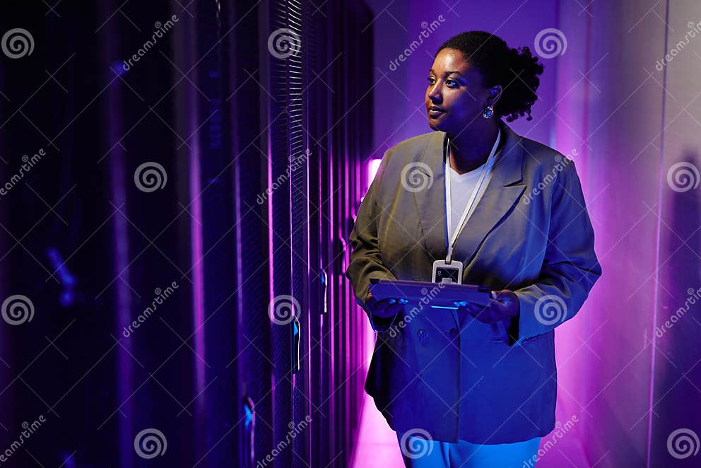Female System Admin in Neon Light Stock Image - Image of standing, suit ...
