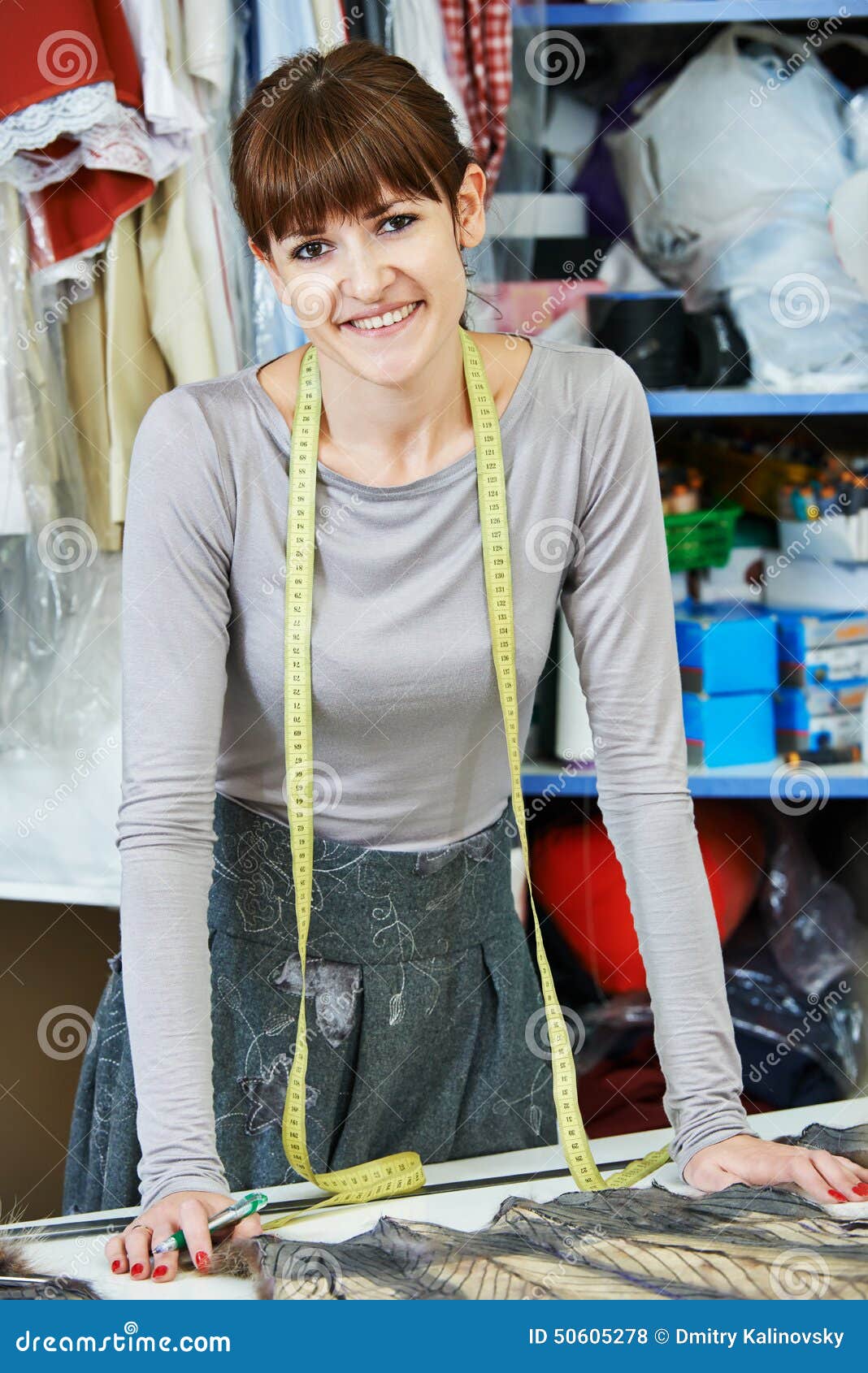 Female Tailor Portrait at Workplace Stock Photo - Image of designing ...